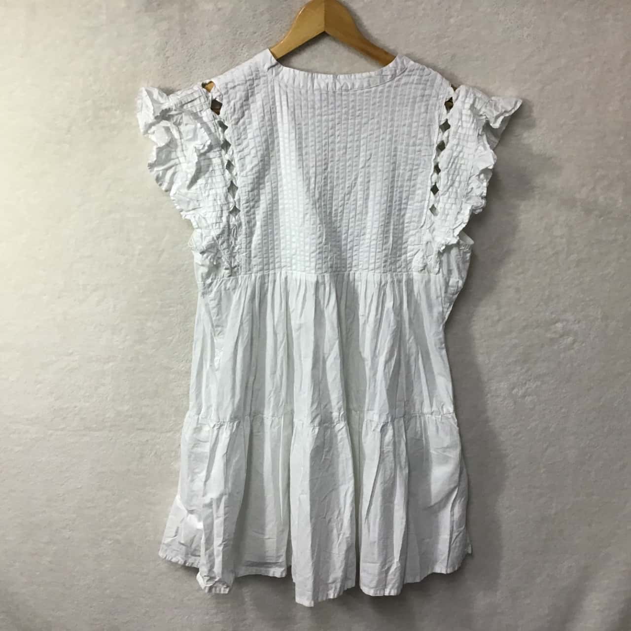 Piper Womens Size 14 White Short Sleeve Mini Dress with Pin-tuck Details