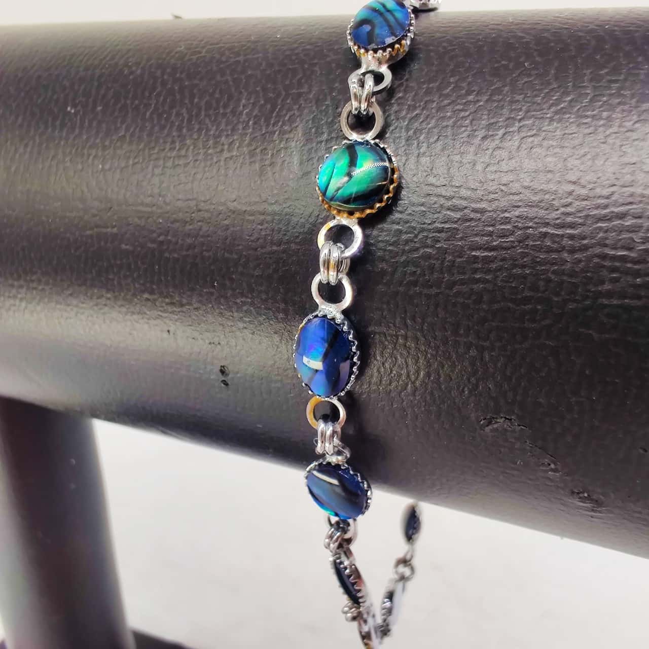 Elegant Silver Metal Oval Shape Paua Shell Bracelet 20cm Long-SE1668797(s)