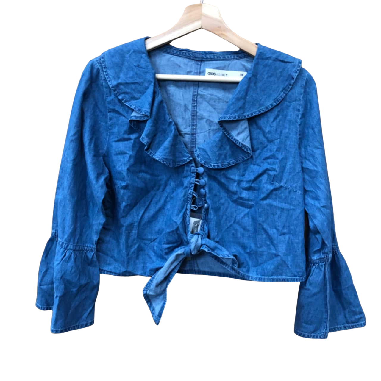 ASOS - Denim Crop Ruffle Front Top Size 14(s)