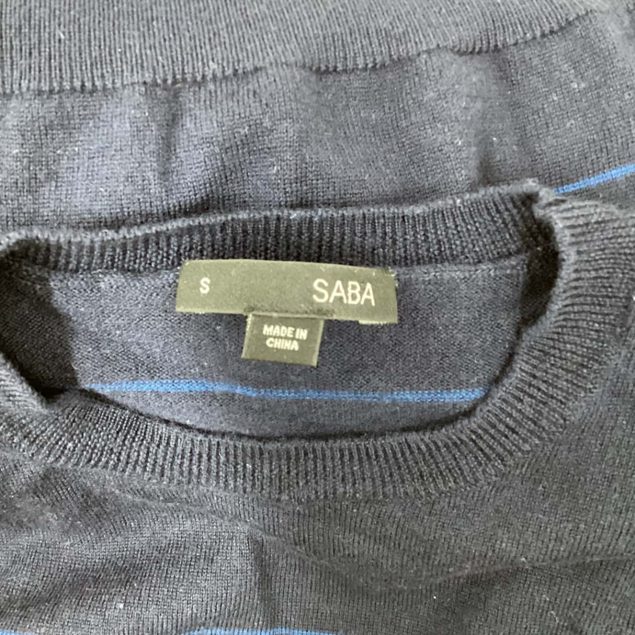 SABA Mens Size S Jumpers Blue / Striped 100% wool VGUC(s)