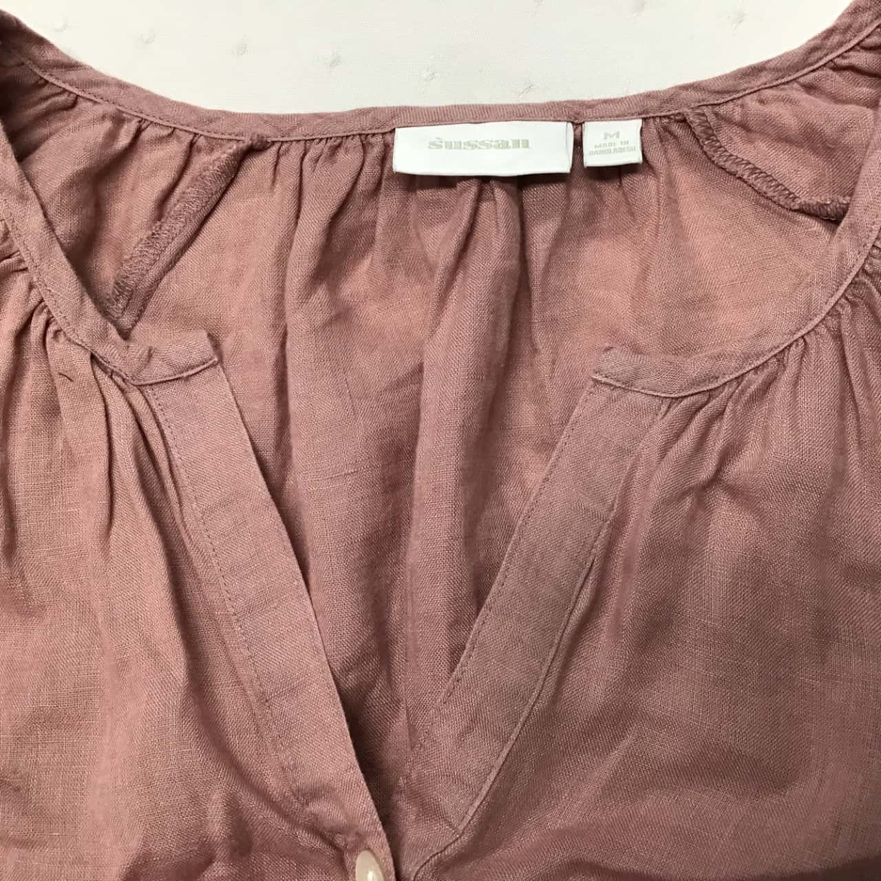Sussan Womens Size M Dusty Pink 100% Linen 3/4 Sleeve Peasant Top(s)