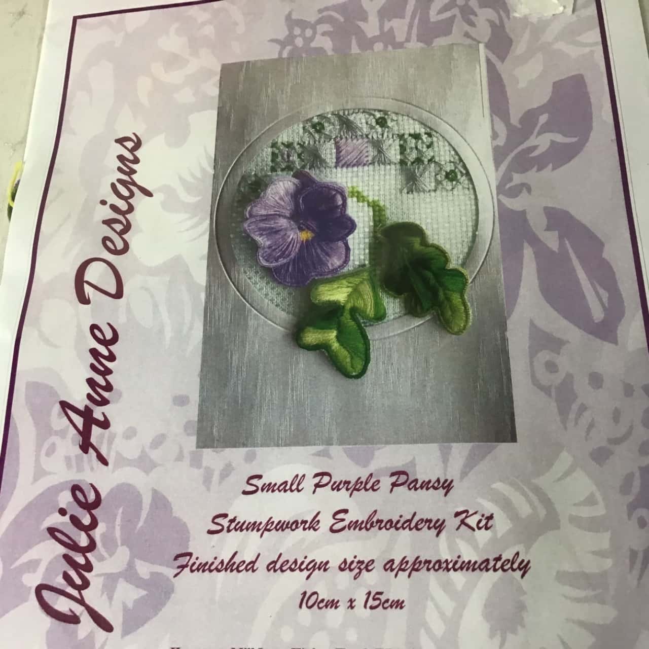 *REDUCED* Julie Anne Designs “Small Purple Pansy” Stumpwork Embroidery Kit
