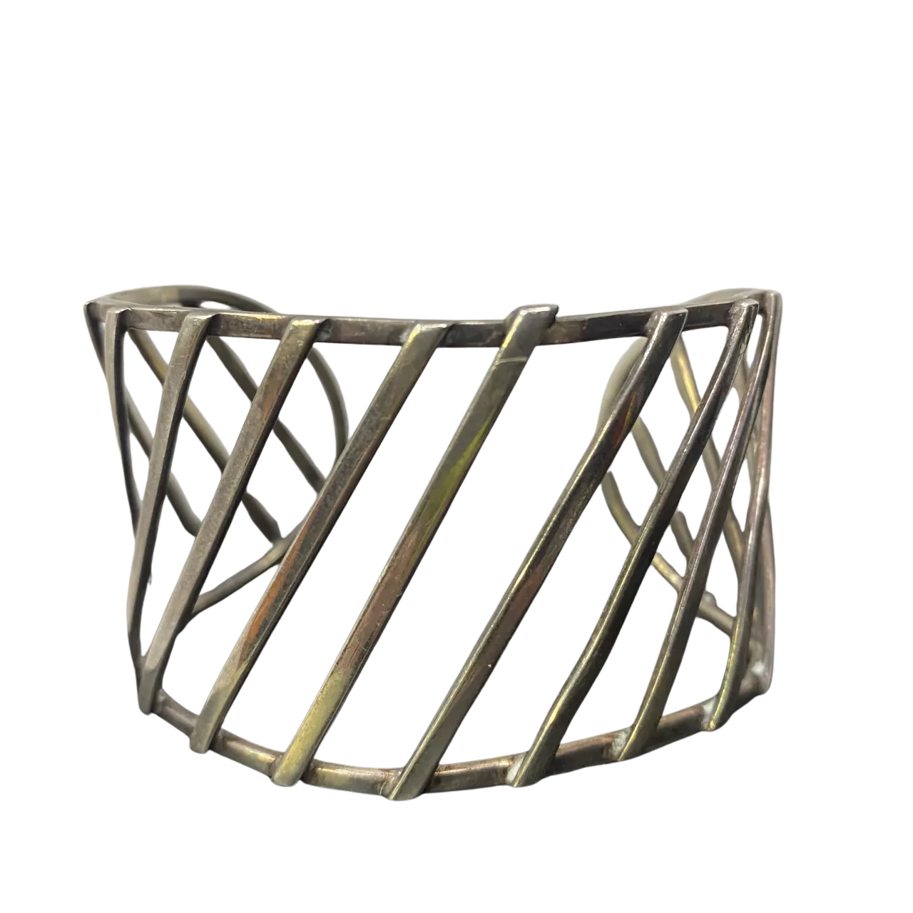 Vintage Modernist Diagonal Openwork Sterling Silver Cuff - Used Good ...