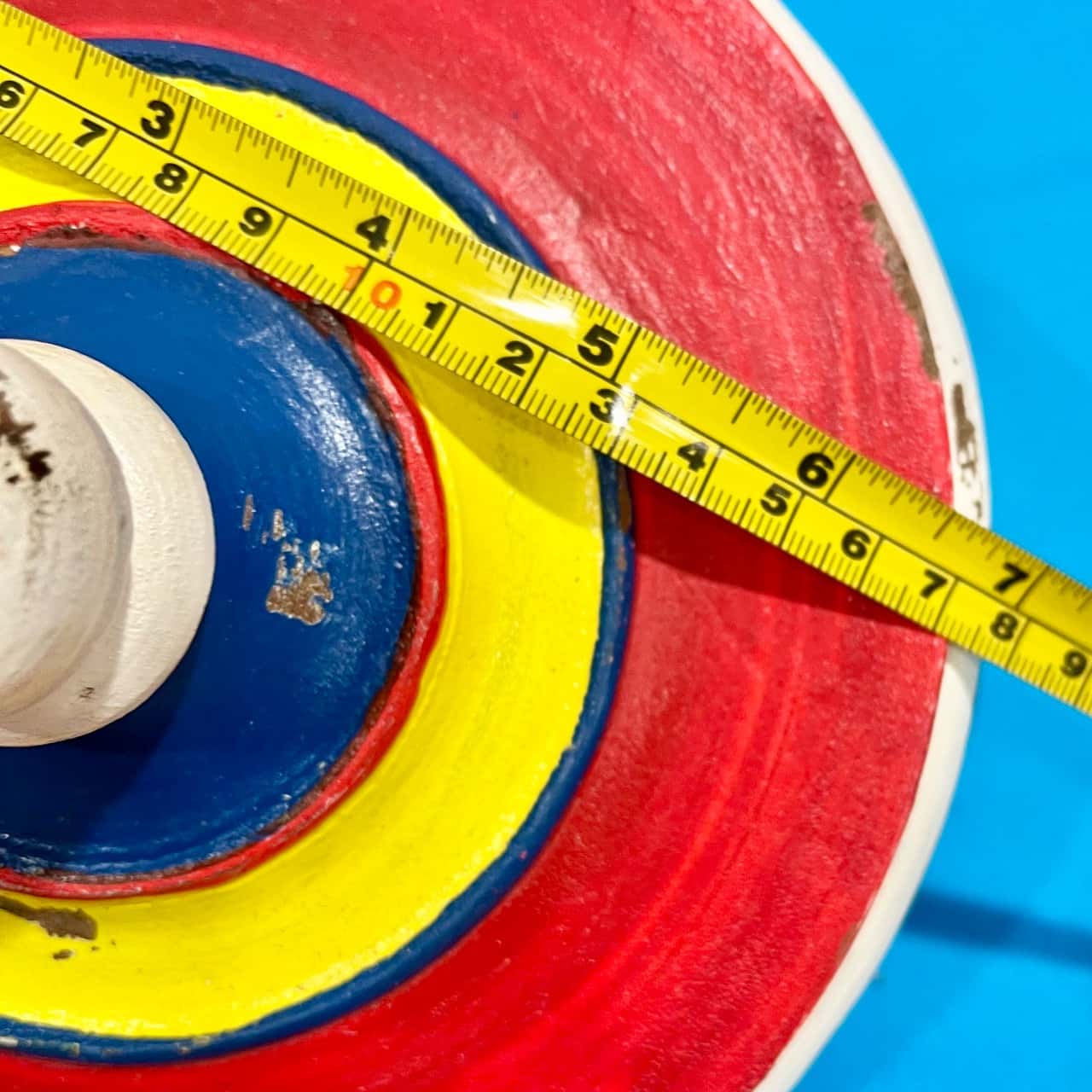 Vintage Wooden Spinning Top Red/Yellow/Blue/White