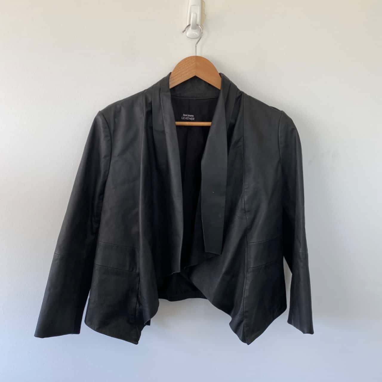 Just Jeans Black Leather Open Front Jacket Size 12 / L (s)