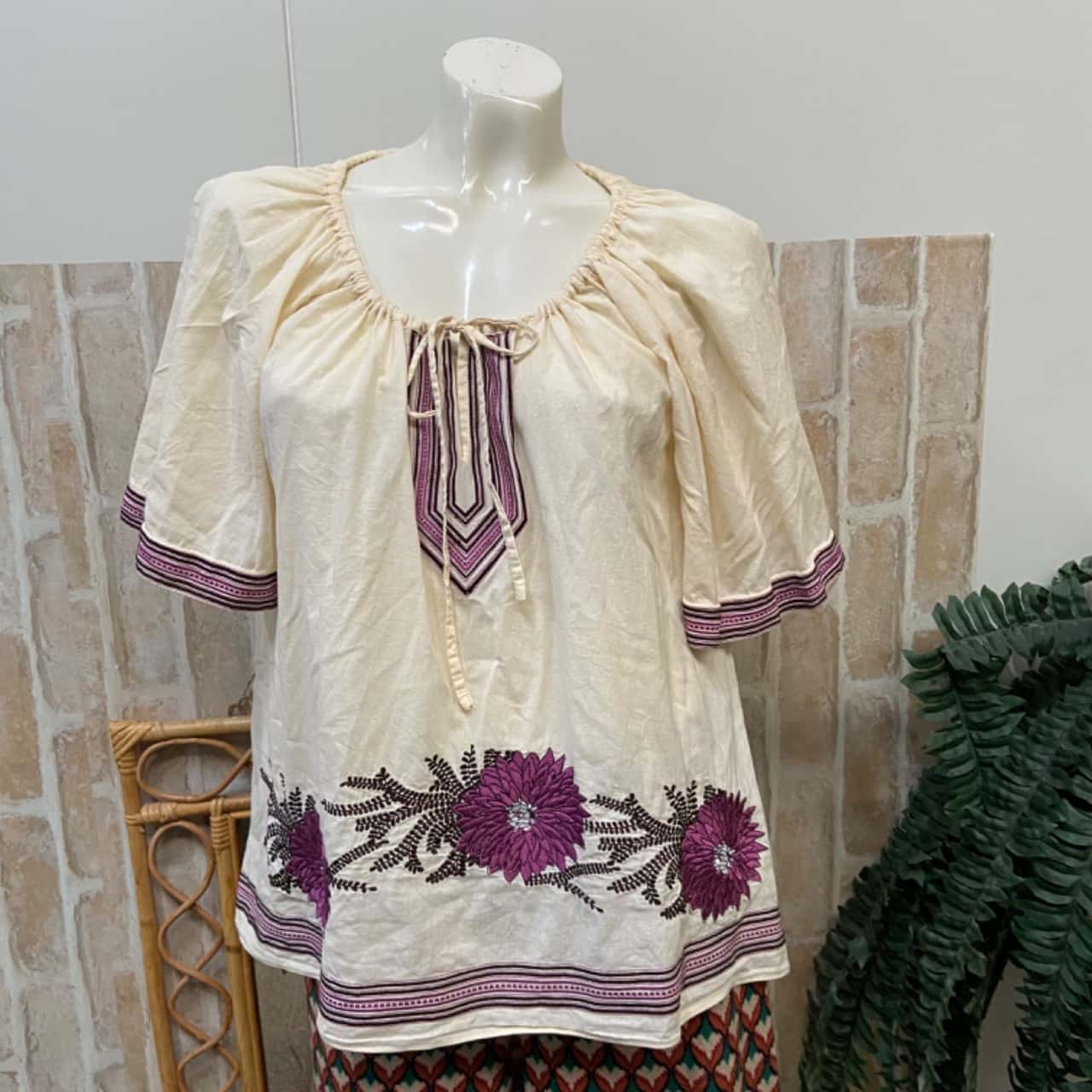 Zimmermann Embroidered Boho Blouse Size 1 Cream