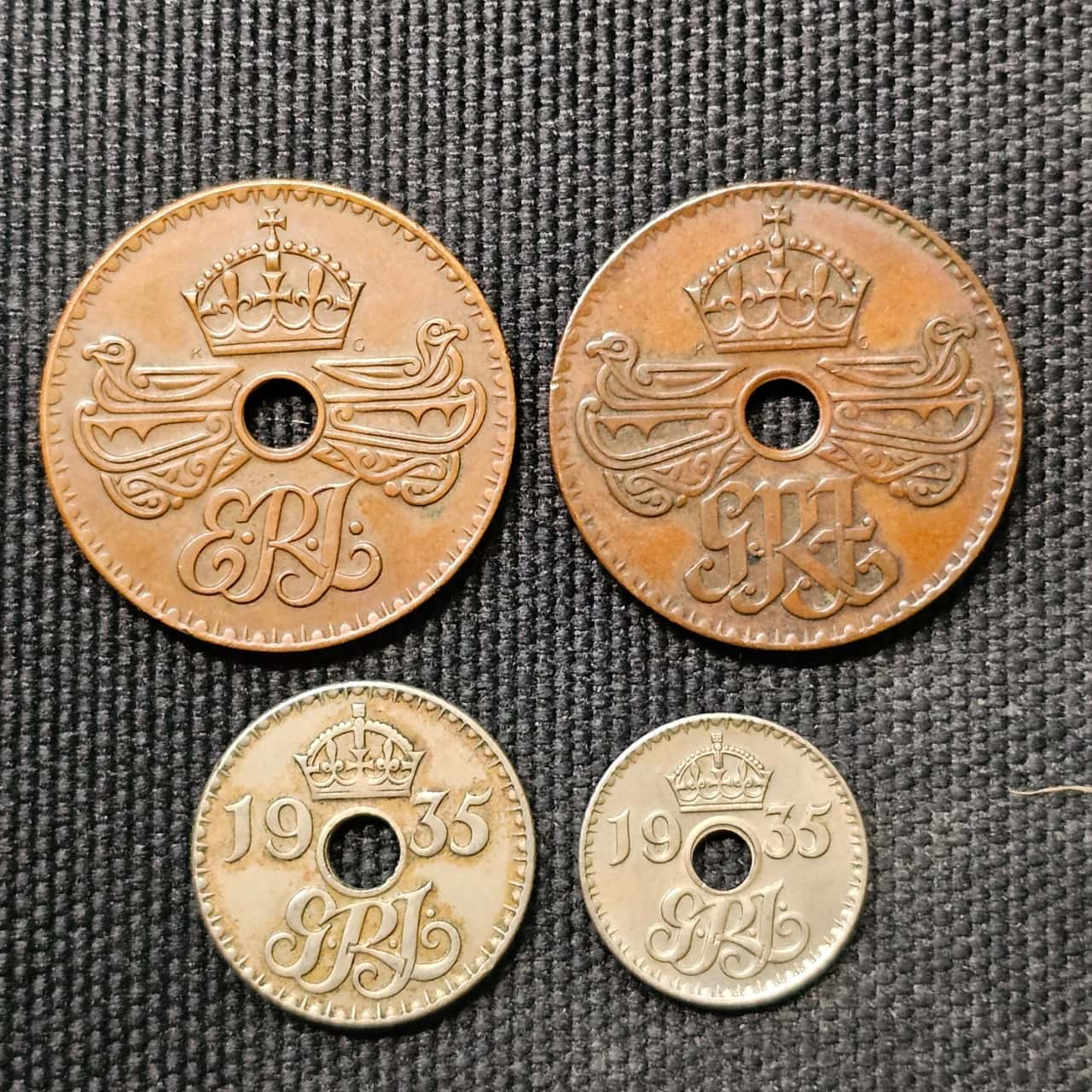 Set of 4 New Guinea Coins: 1936 One Penny, 1938 One Penny, 1935 ...