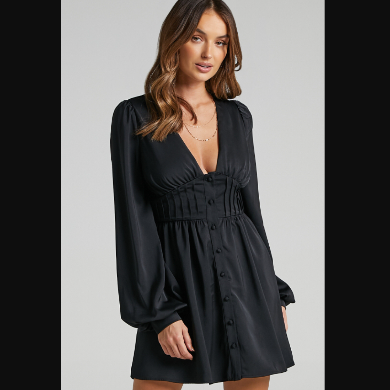 Showpo Black Long Sleeve Mini Dress Size 12 / L(s)