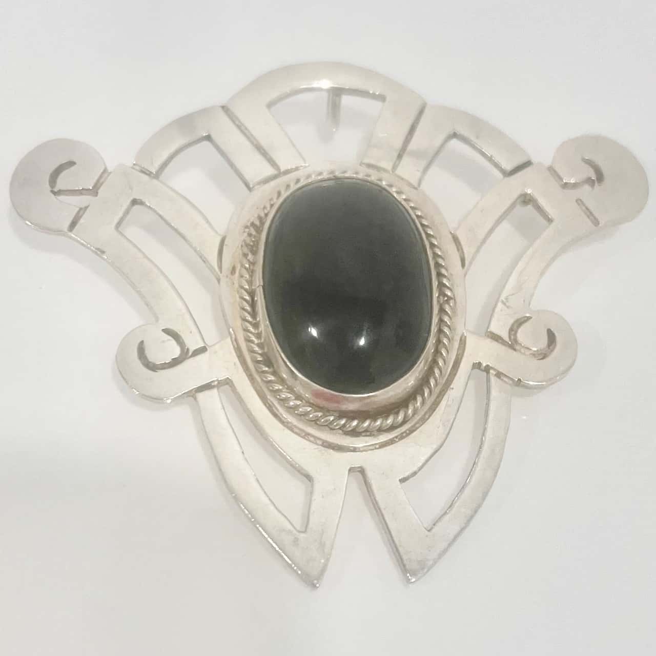 Large 925 Mexican Silver Dual Pendant Brooch Black Gemstone .(s)