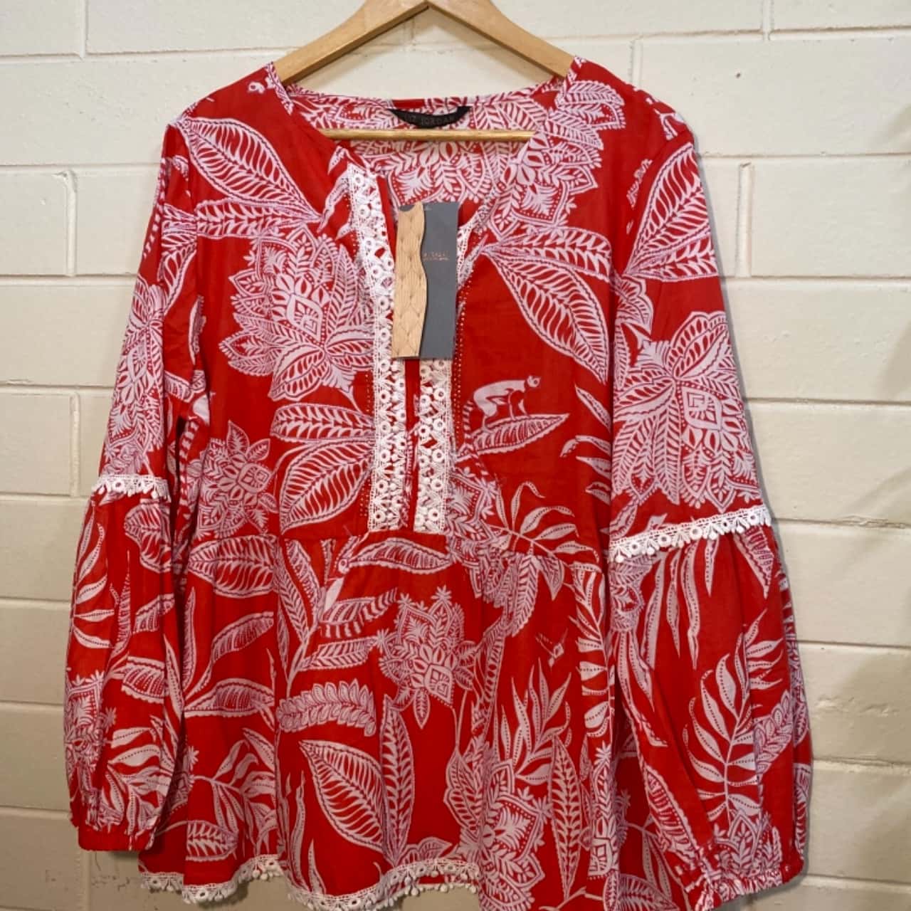 Liz Jordan Womens Size 18 Lace Trim Top Pattern / Red / White (s)