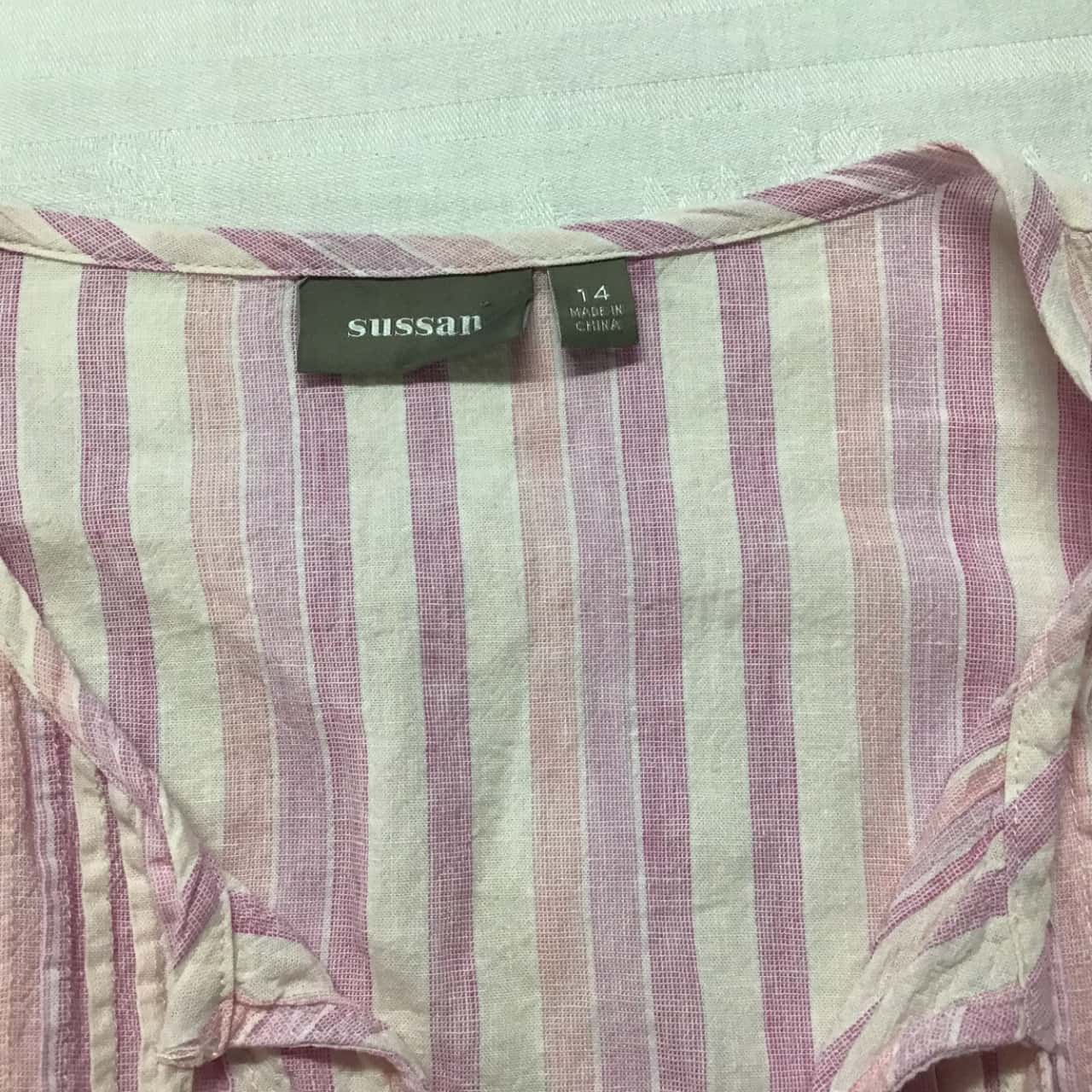 Sussan Womens Size 14 Pink / White / Purple Striped Linen Blend 3/4 ...