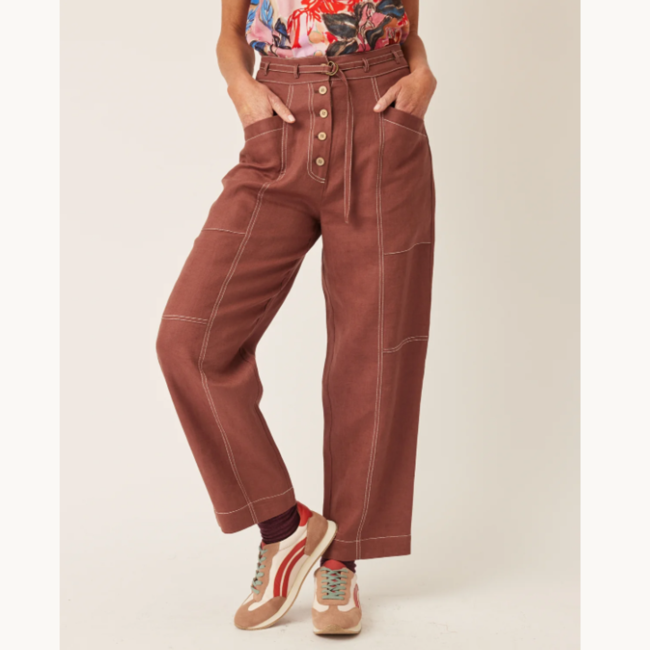 Nancy Bird Brown Linen Amos Panel Pants Size 12(s)