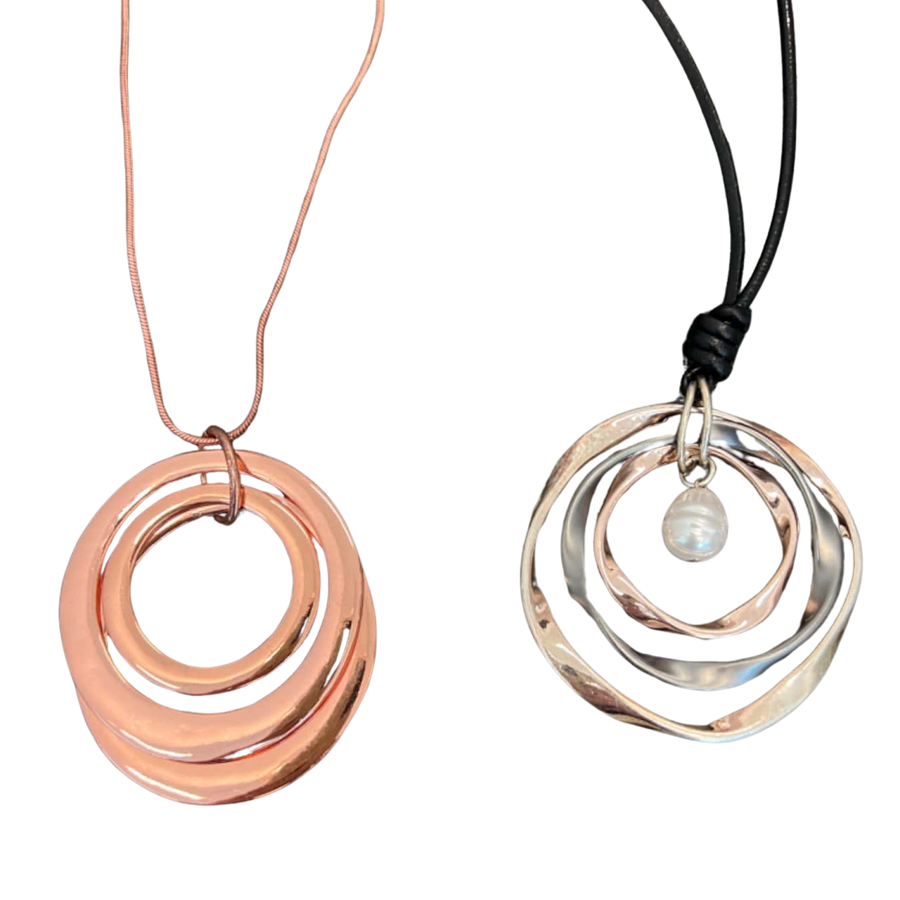 SET of TWO Long Necklaces with Multi Ring Pendant(s)