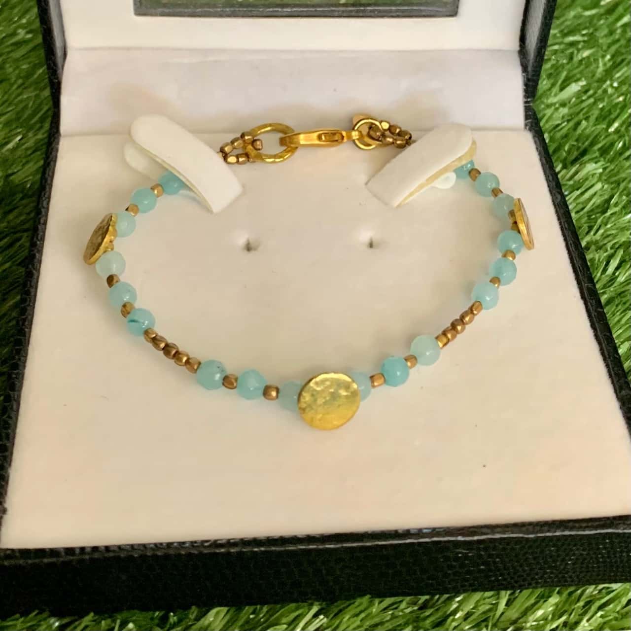 Azuni London Gold Bracelet With Aqua Beads (Boxed)(s)