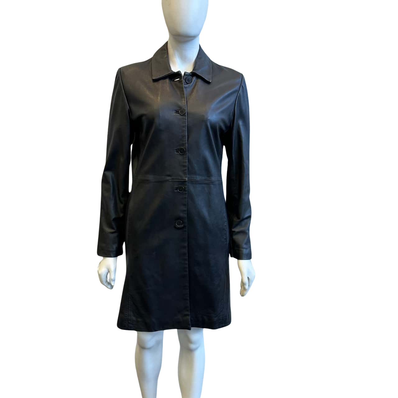 Jacqui-E Women's Size 10 Leather Trench Coat Black (s)