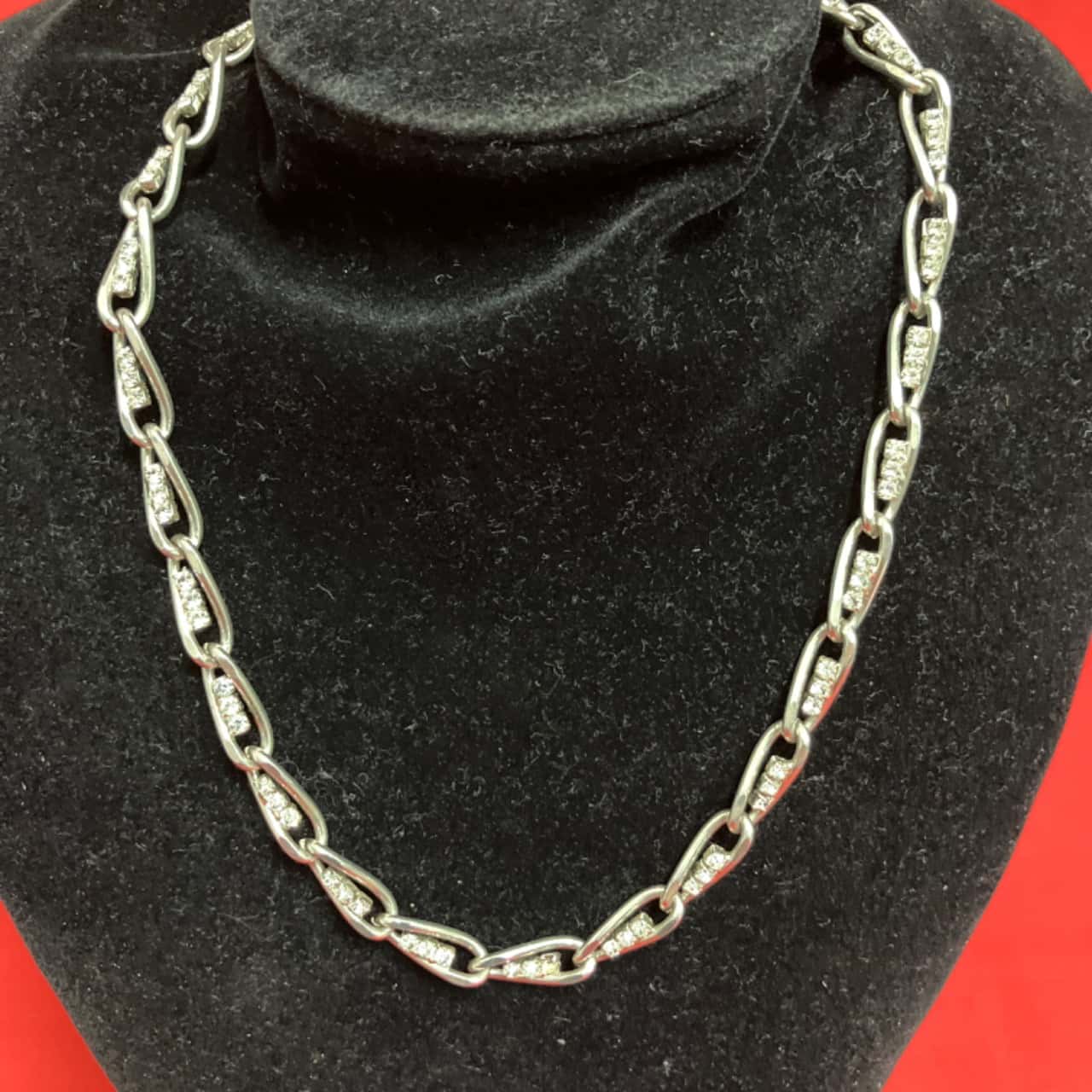 Women's Chain Link with Rhinestones Necklace Silver Tone(s)