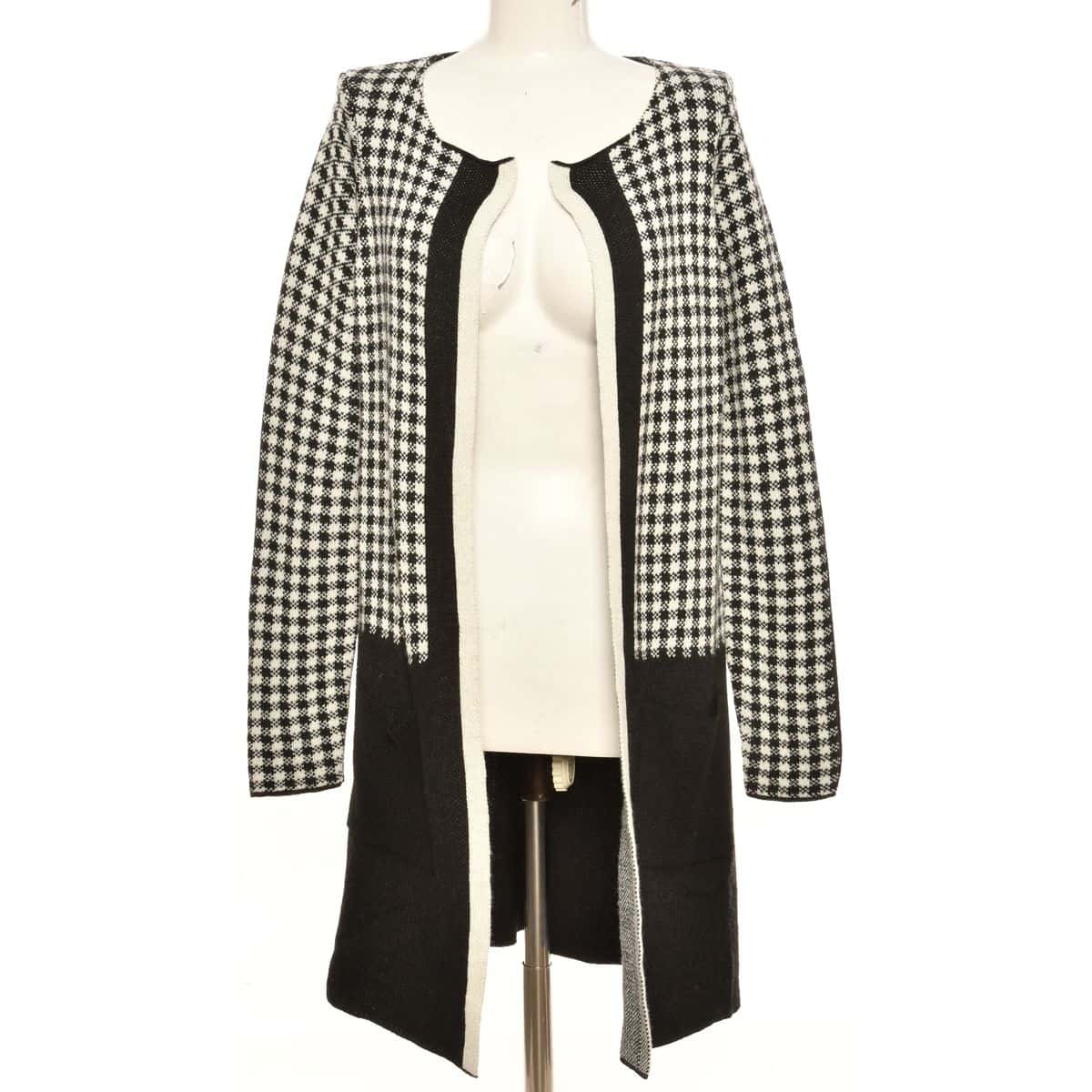 Cocogio Women's Size L Wool Blend Long Line Open Cardigan Black & White ...