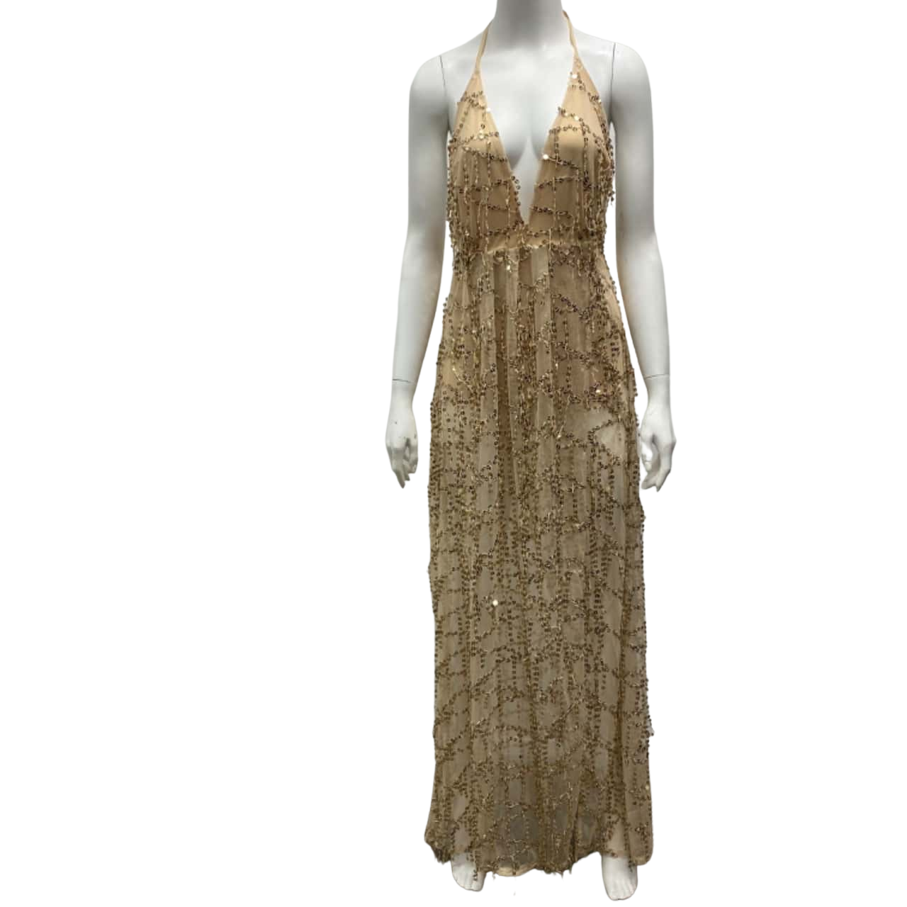 Reverse Womens Size M Halter Neck Dress Beige / Gold (s)
