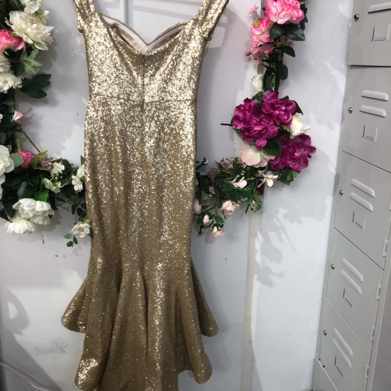 TinaHoly Size 10 Gold sequin formal dress with stole (s)