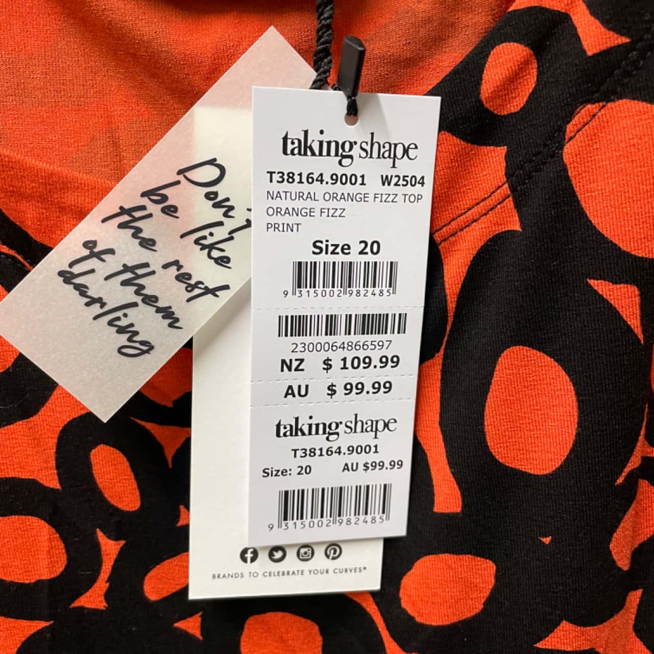Taking Shape Womens Size 20 Black / Burnt Orange
