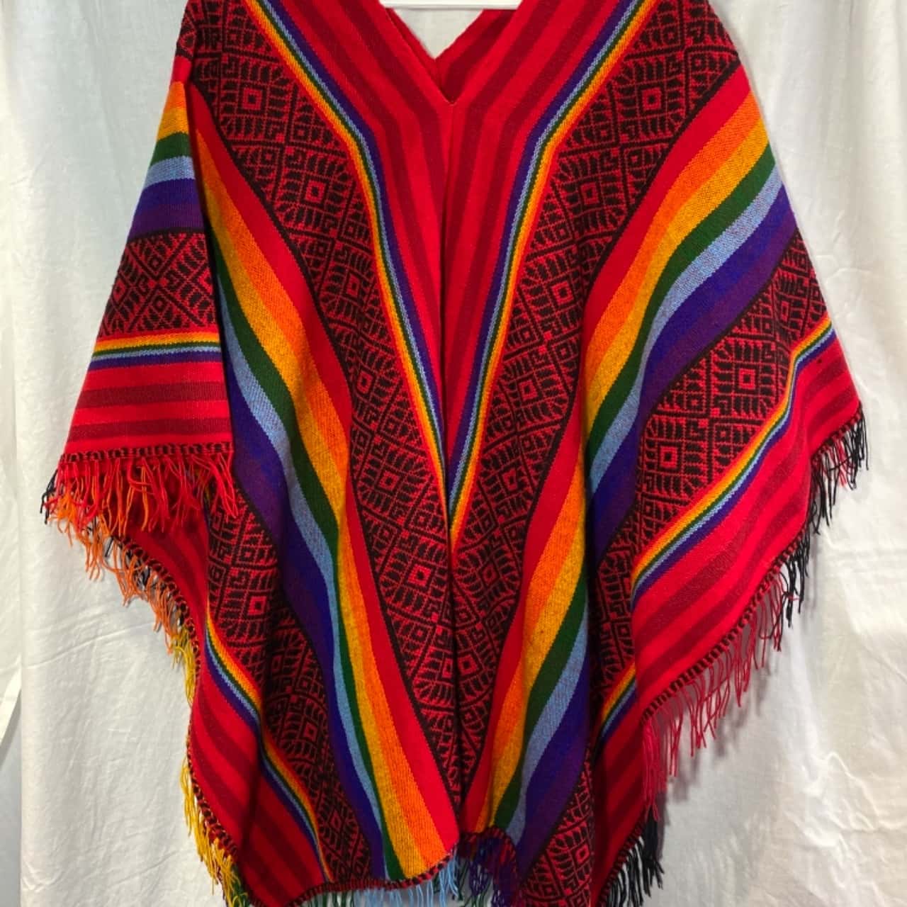 Red & Rainbow Stripes Peruvian Poncho(s)