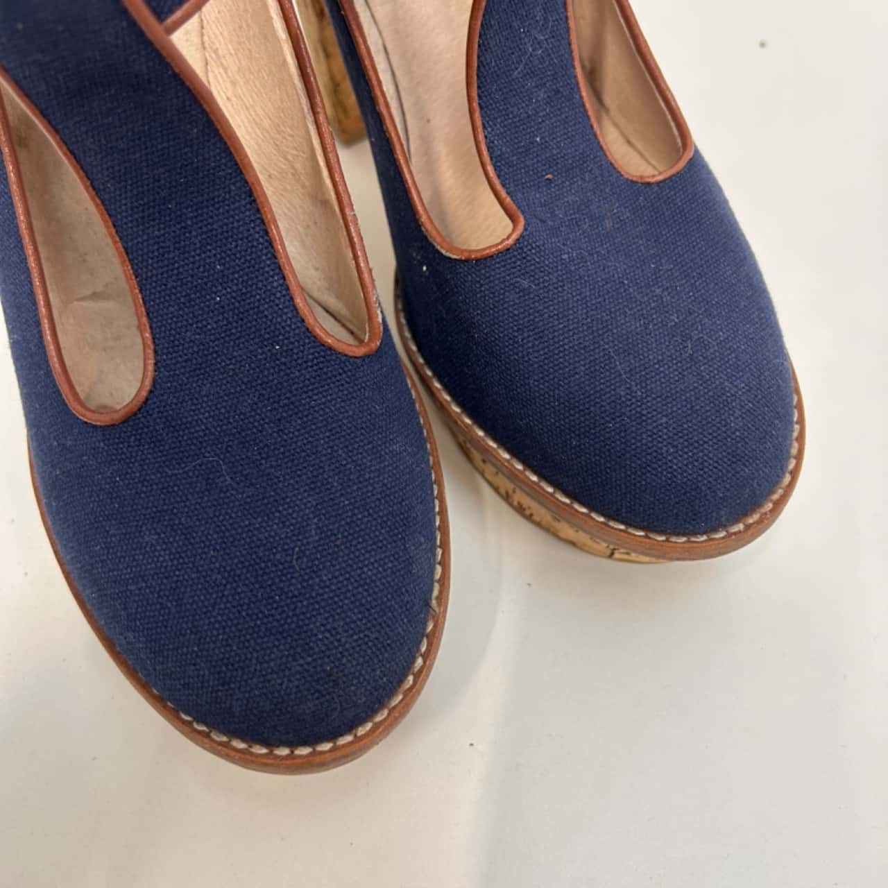 Gorman Size 40 Navy Blue, cork platform heels (s)