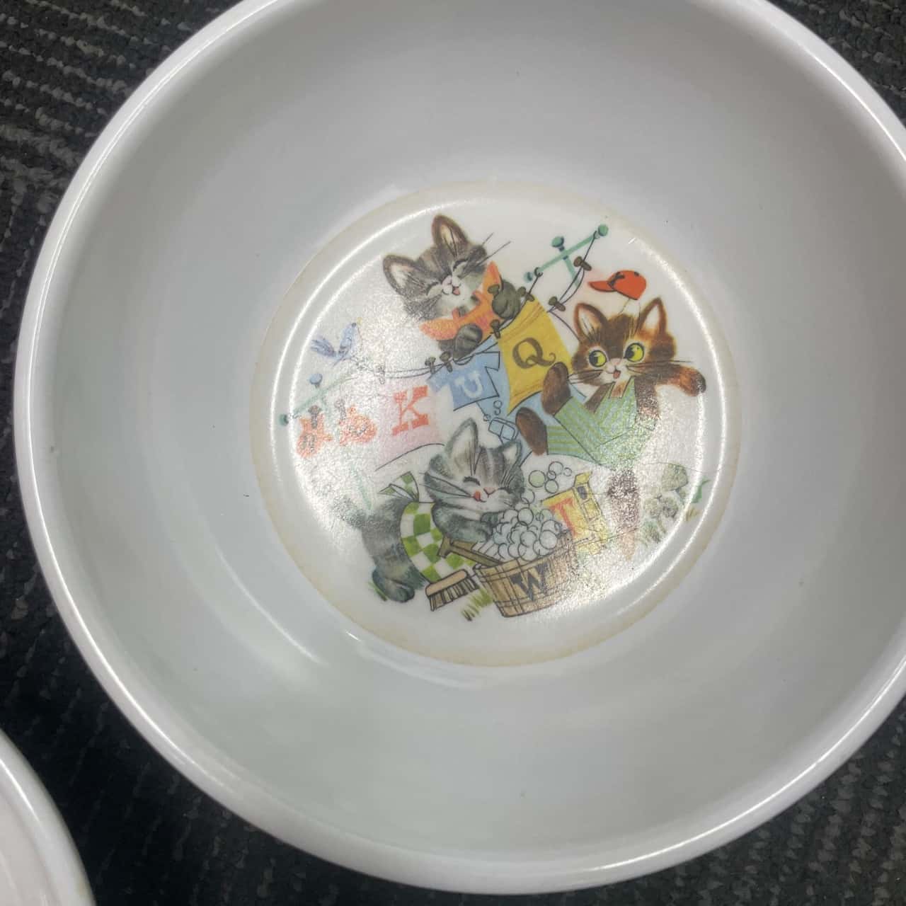 Vintage ABC Cats working Melamine Bowl x2 and cup set (s)
