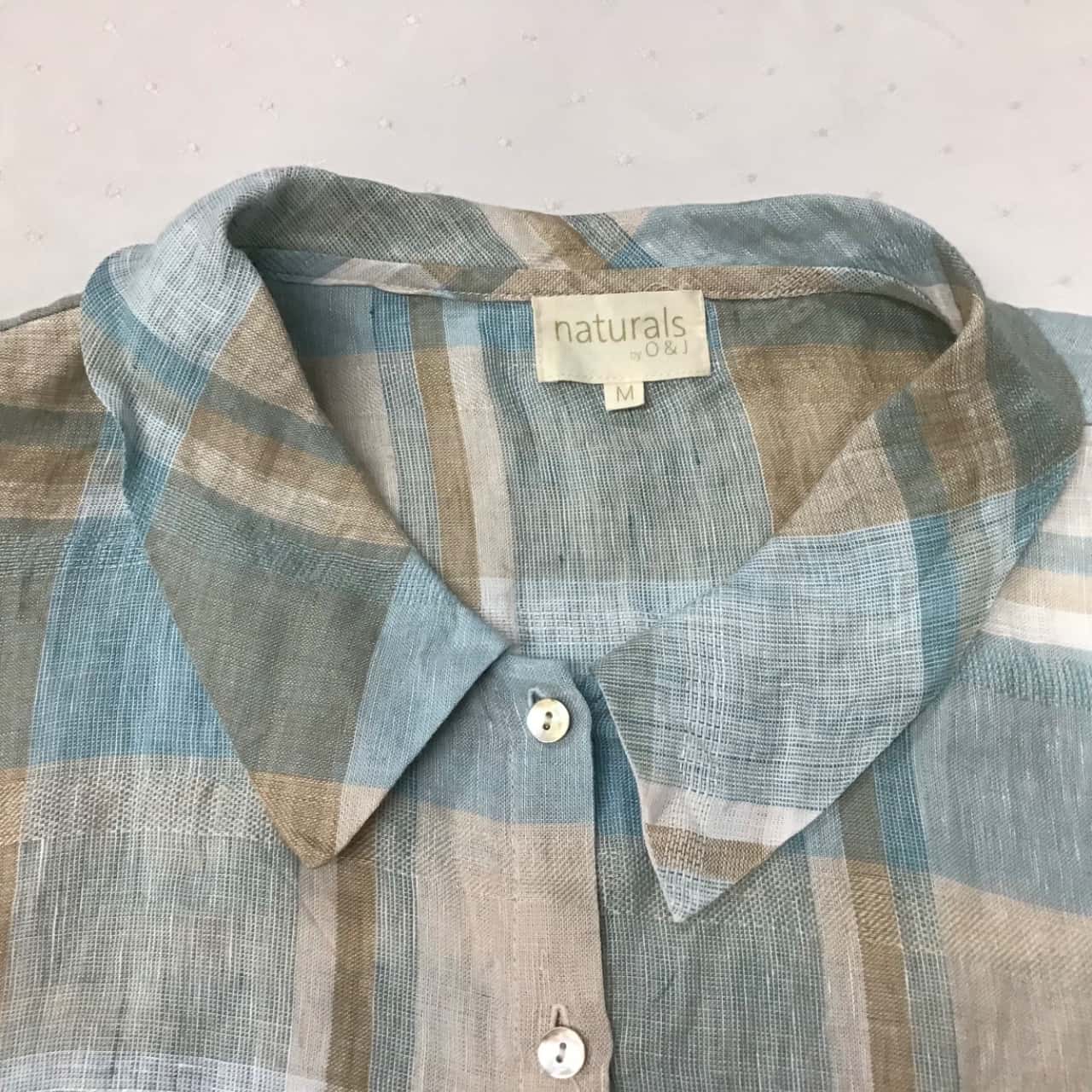 Naturals by O & J Womens Size M White / Beige / Blue Checked Linen ...