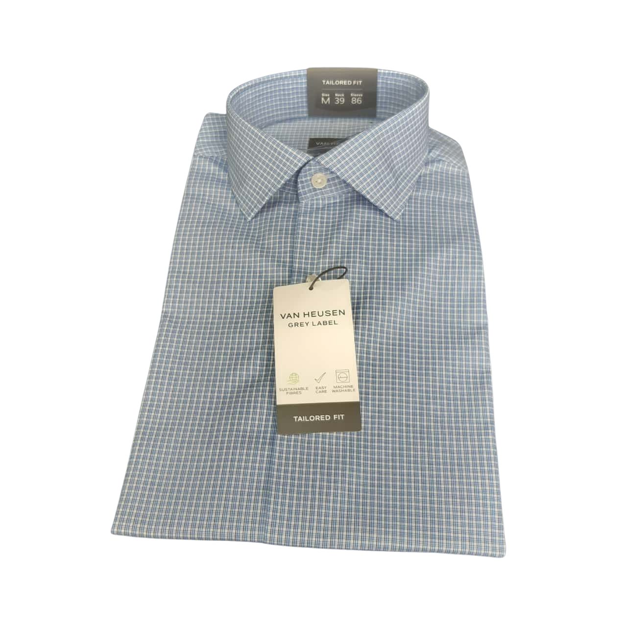 Van Heusen Grey Lable Mini Check Blue. Mens Size M