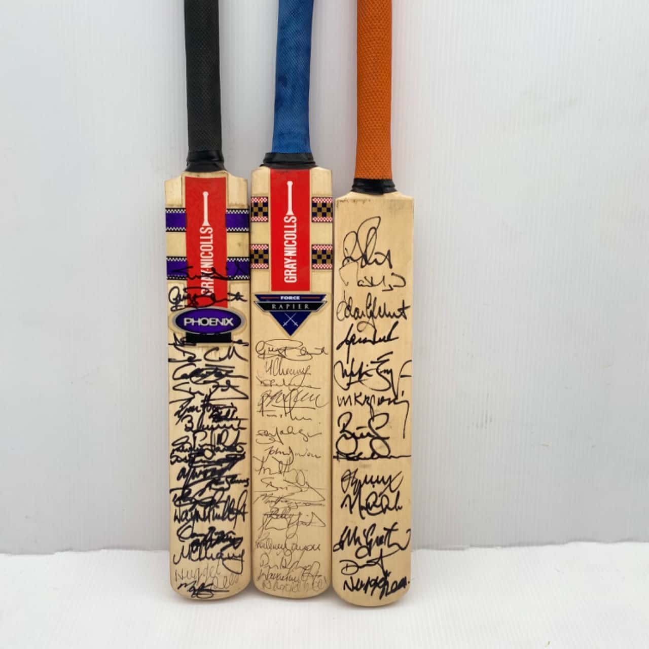 Three Miniature Signed Cricket Bats, Glen McGrath, Adam Gilchrist and ...