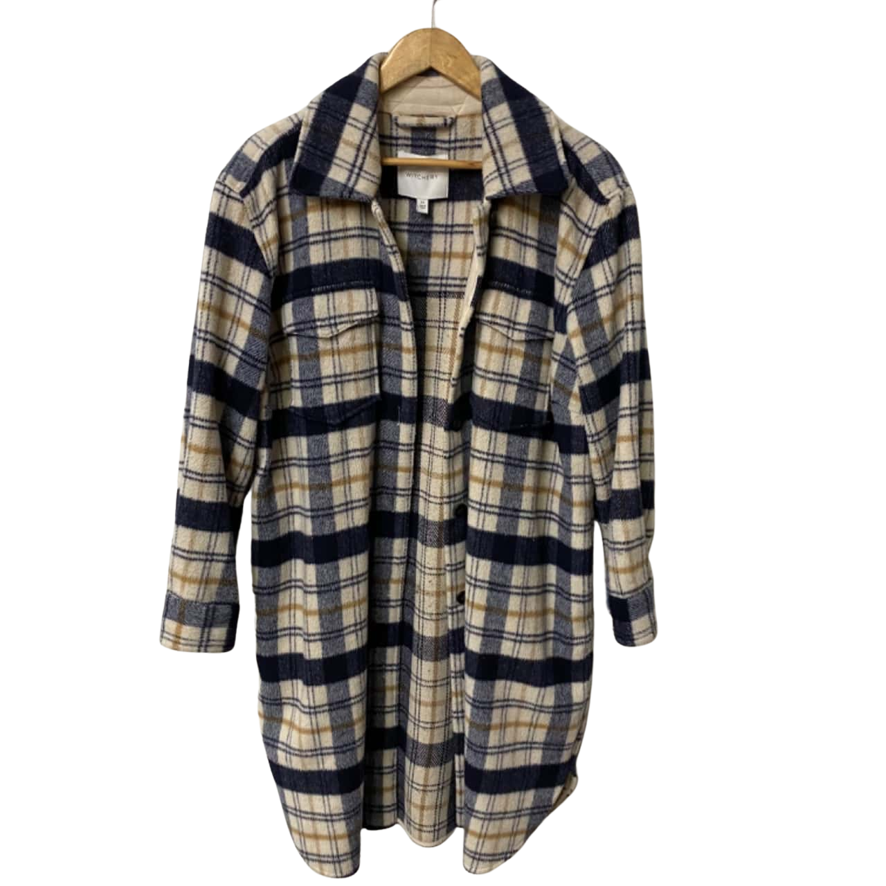 Witchery Womens Size 14 Winter Coat Beige / Blue / Checked (s)
