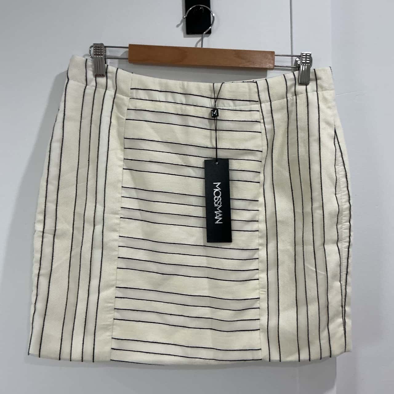 Mossman Womens Size 14 Mini Skirt / Pencil Skirt Black / Cream / Striped