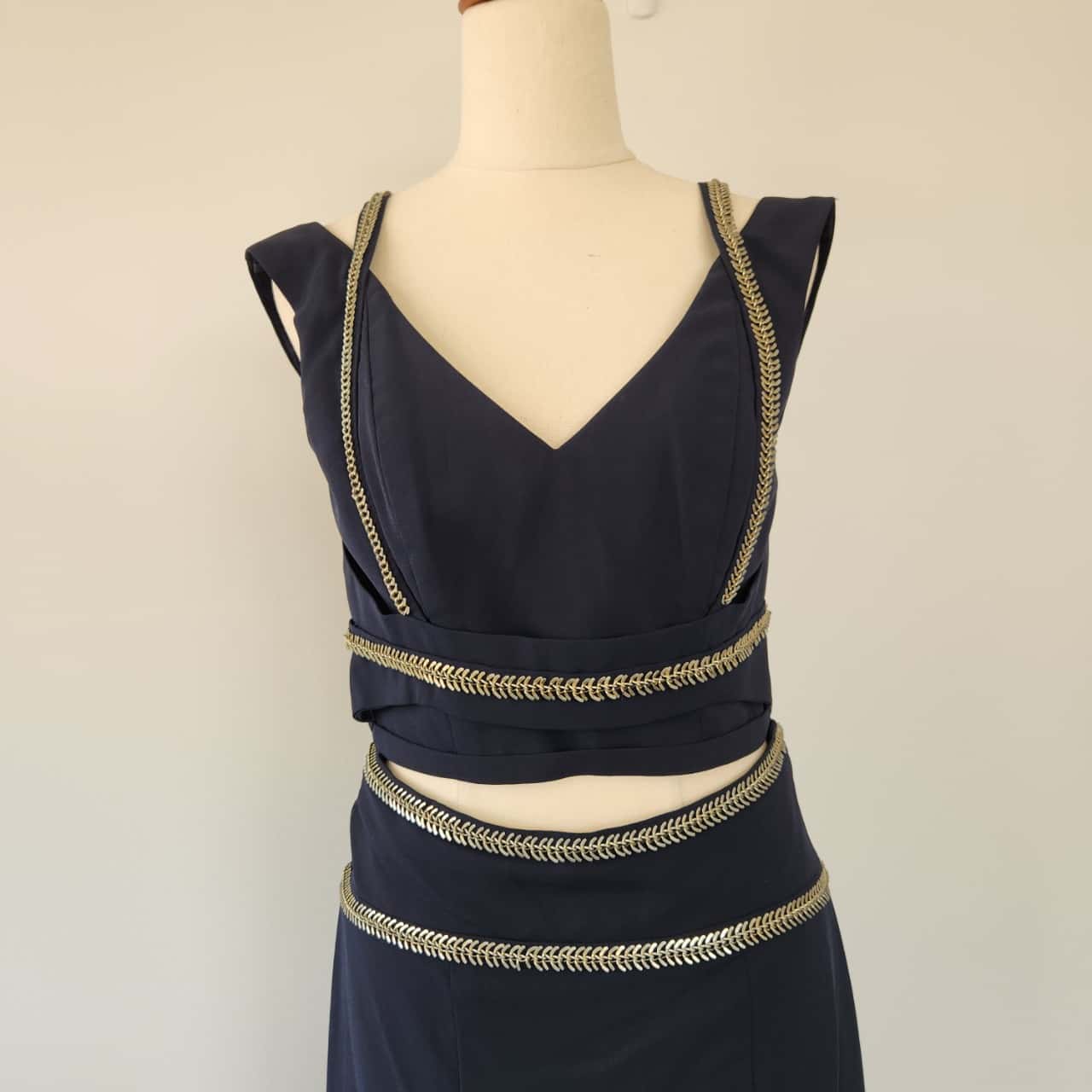 Bariano Navy Blue Silver Chain Top and Skirt SET Size 10 / M (s)