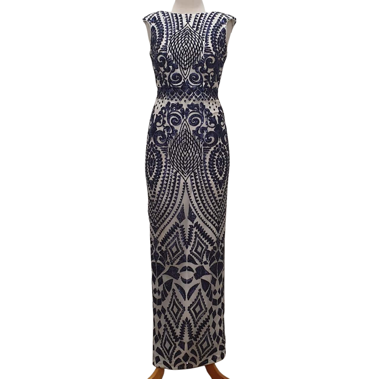 Bariano Women's Size 10 Formal Dress Blue / Navy Blue / White (s)