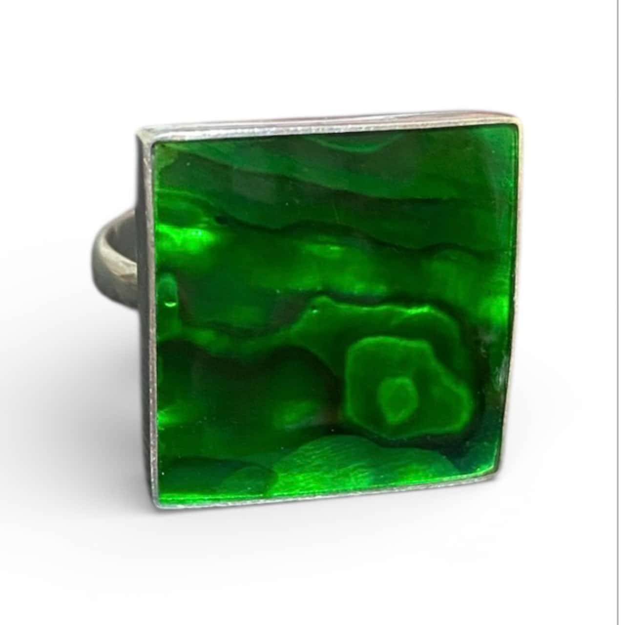 925 green paua shell ring