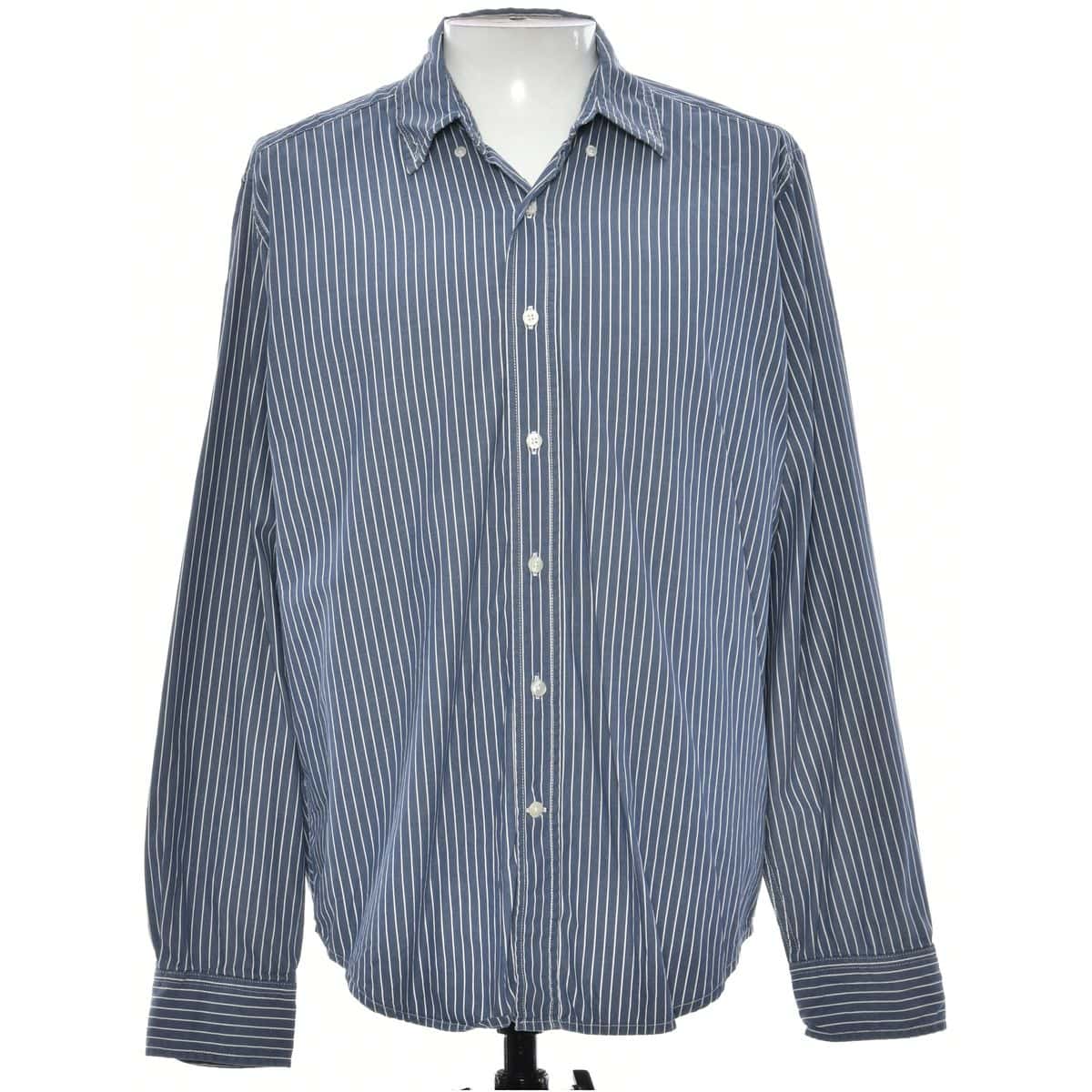 Gap Men's Size XL Long Sleeve Shirt Navy Blue & White Striped