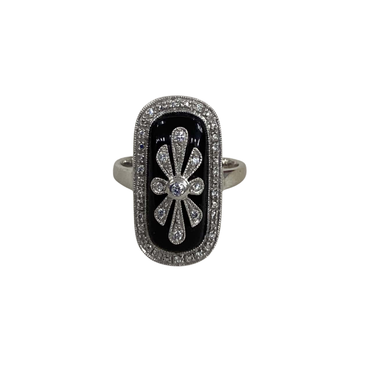 Womens Vintage Ring 9ct White Gold with Onyx (Stamped 375)(s)