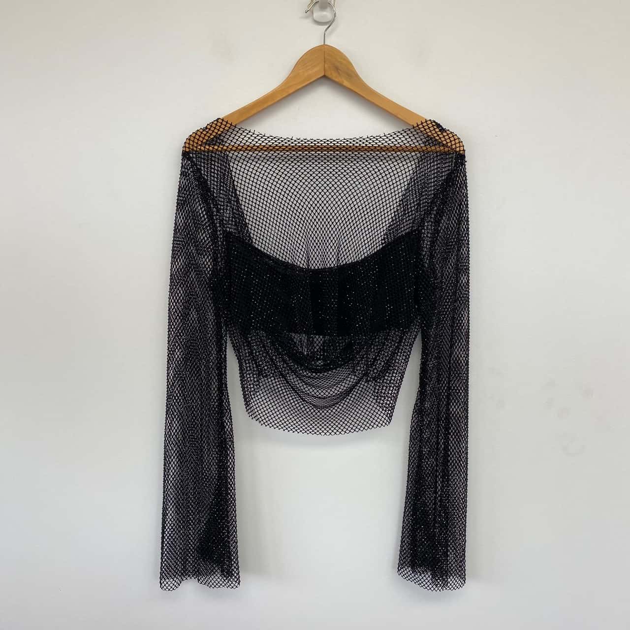 Meshki Black Hilton Diamante Mesh Cowl Top Size XL (s)