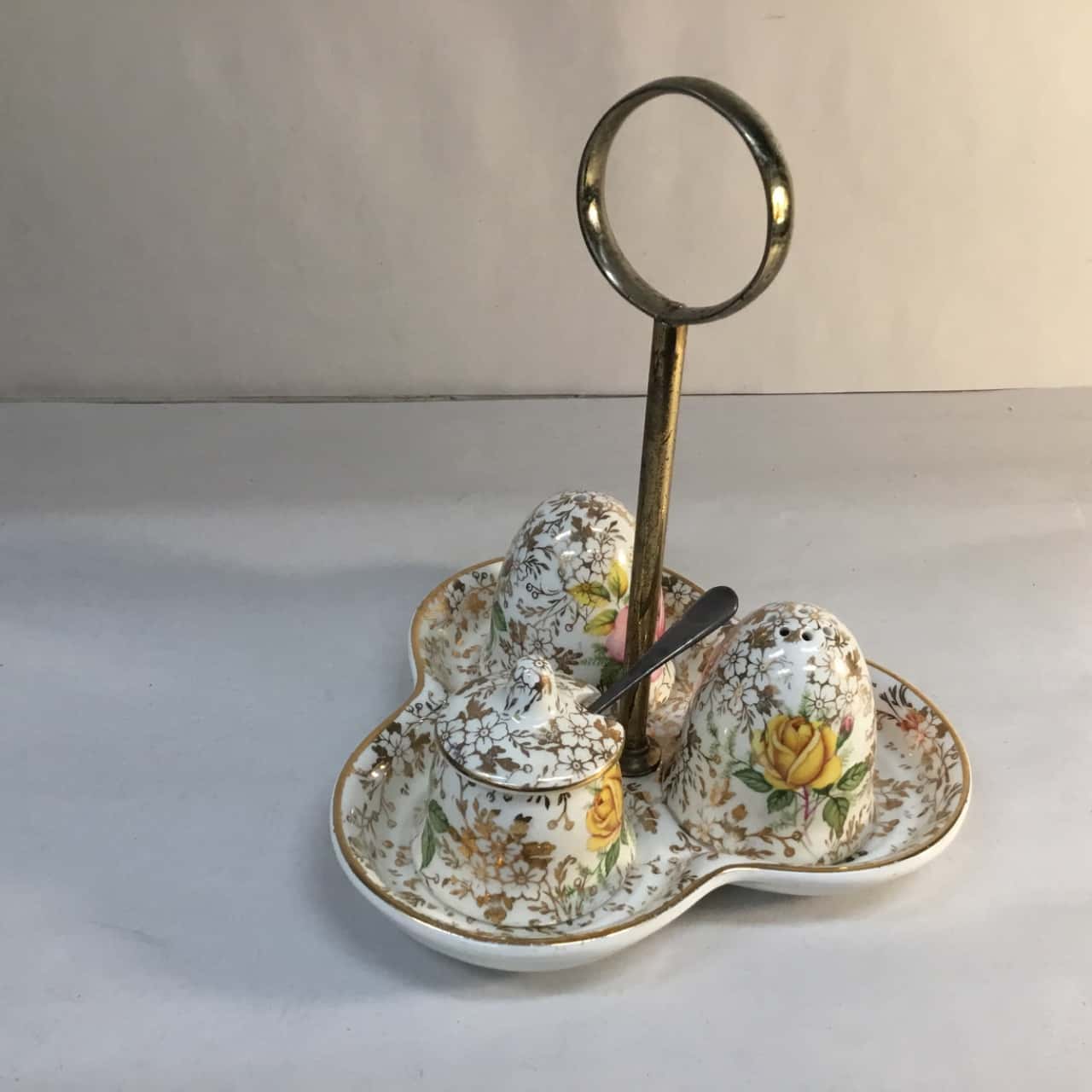 Vintage Midwinter England Yellow Rose Sugar bowl & Salt & Pepper Shakers