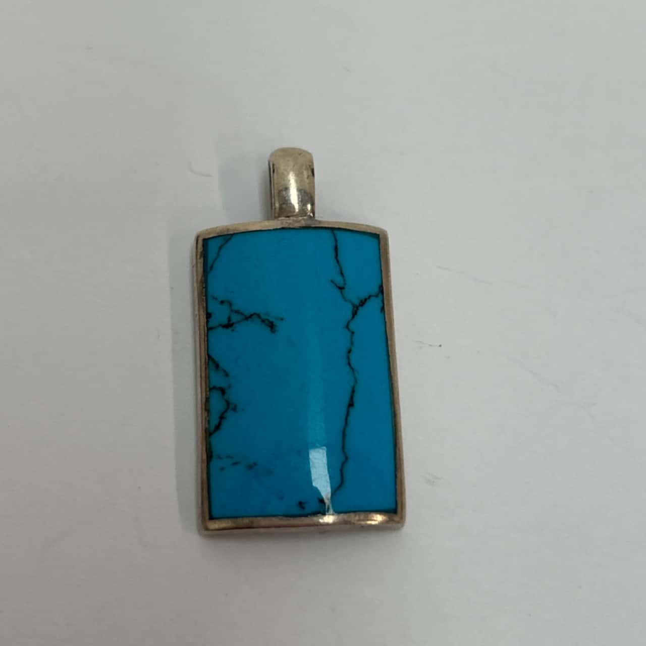 925 Stamped Blue Rectangular Stone Pendant (s)