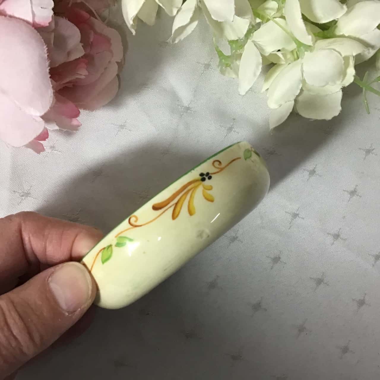 Vintage Clarice Cliff Small Yellow Flower Pattern Round Trinket Dish(s)