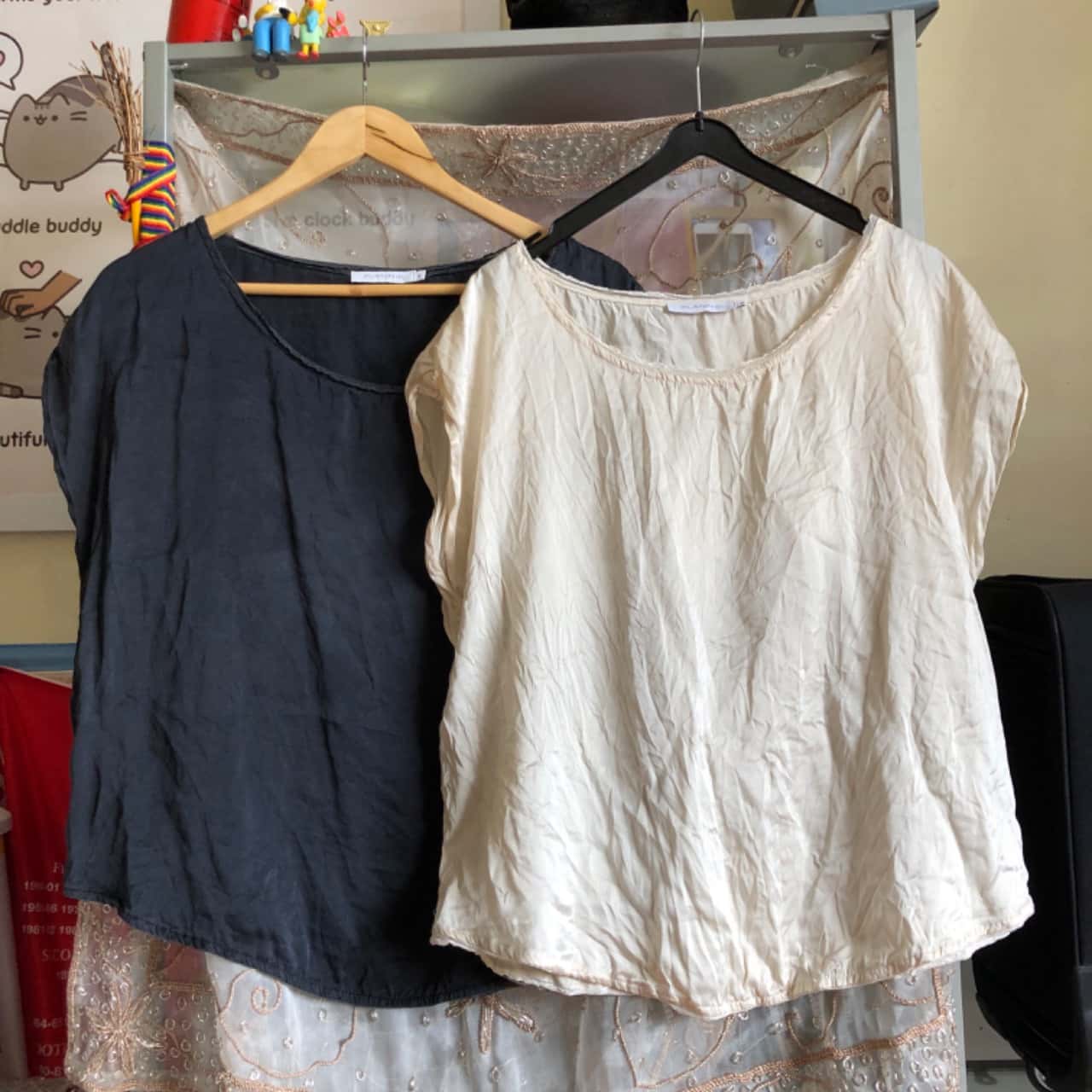 Flannel Size 3 Duo, Black/ Off White Silk Tops(s)