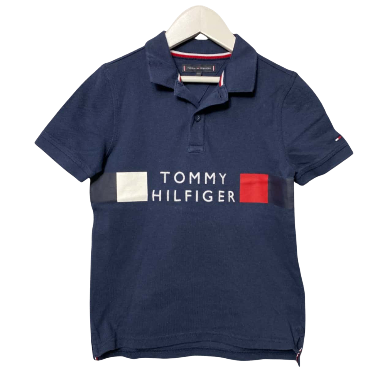 Kids’ Tommy Hilfiger Size 122 Navy Blue +Red & White Logo Polo Shirt