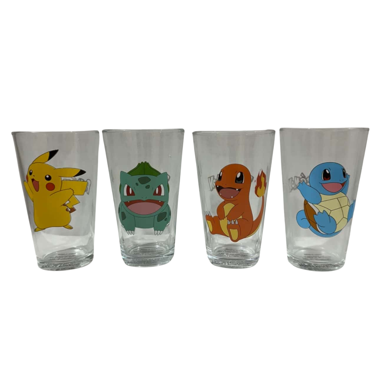 Pokémon Set of 4 Glasses, Pikachu, Squirtle, Bulbasoar, Charmander(s)