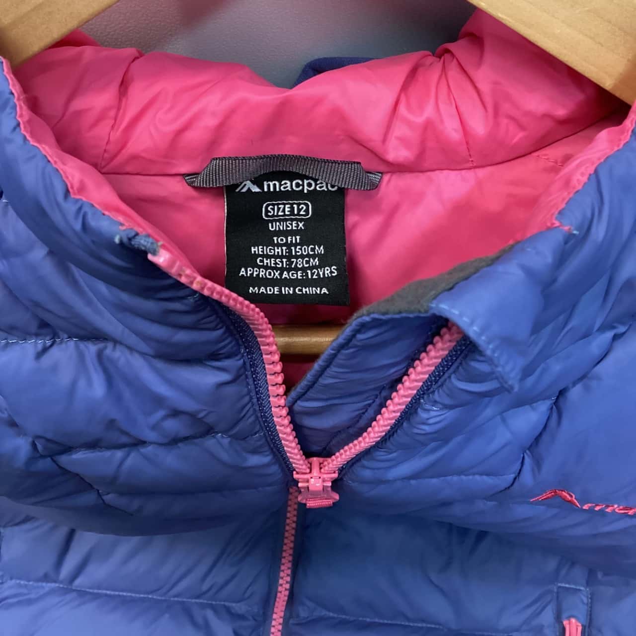 Macpac Kids Size 12 Puffer Jacket Blue & Pink (s)