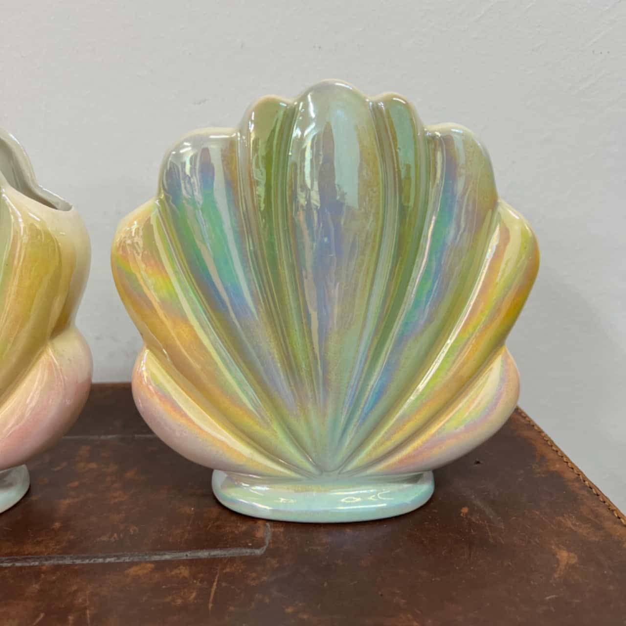 2 beautiful matching lusterware opalescent vases vintage(s)