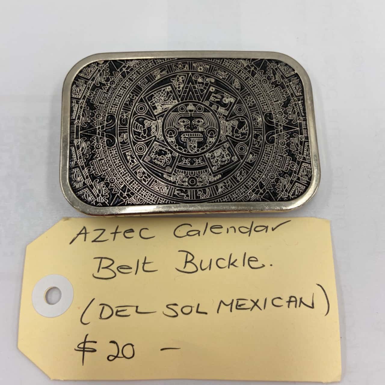 Mens Silver Aztec Calendar belt buckle ( Del sol Mexican )