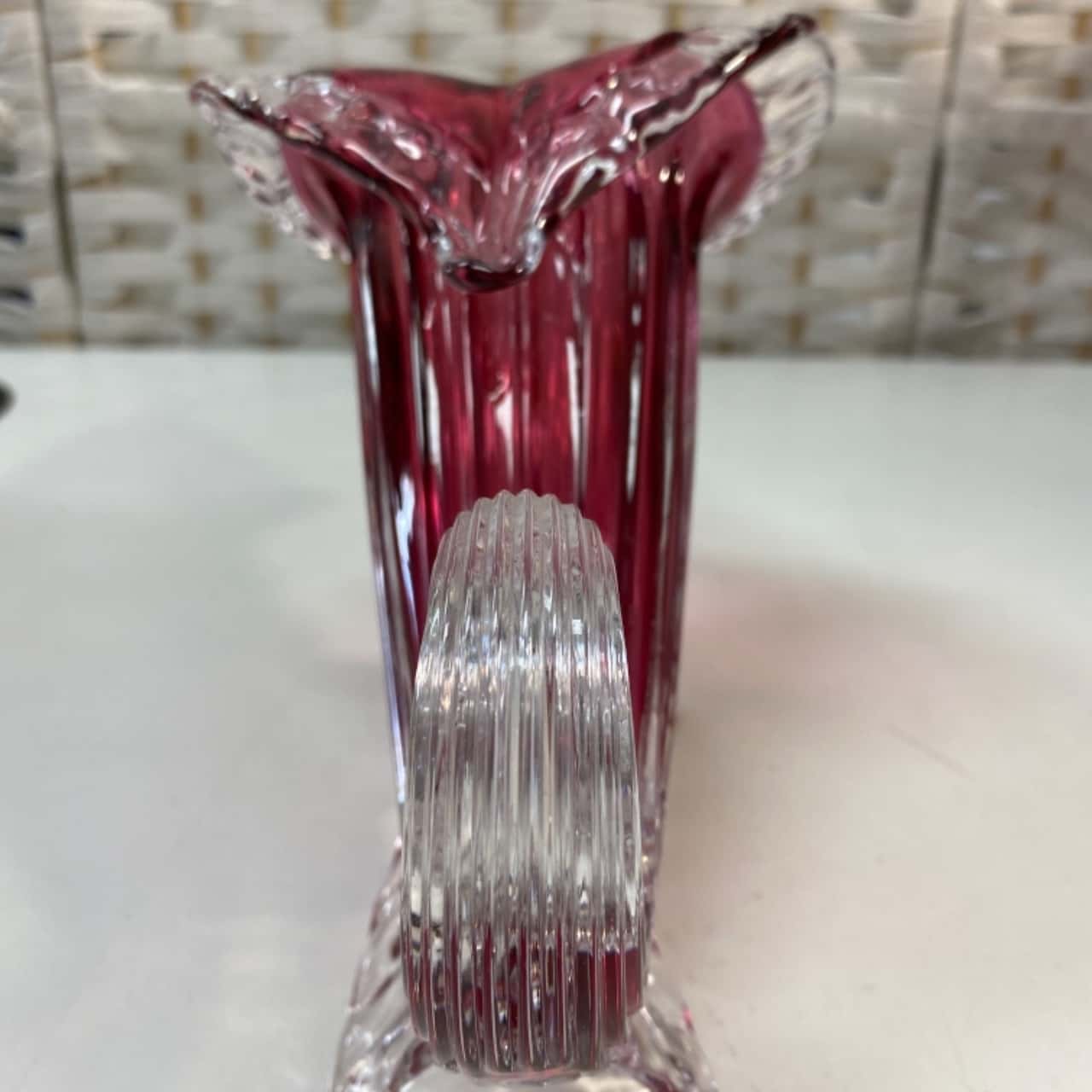 Vintage Hand Blown Cranberry Cornucopia Vase(s)