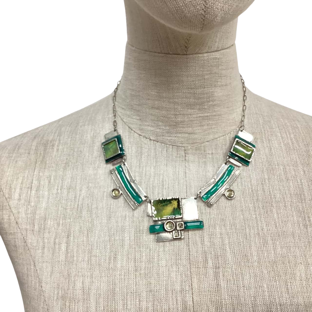 NES Montreal Pewter Necklace with Green Enamel and Crystals Green ...