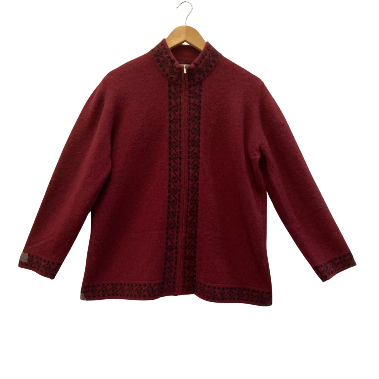 Native World Merino Wool NZ Possum Blend Zip-Up Cardigan Maroon Women’s ...